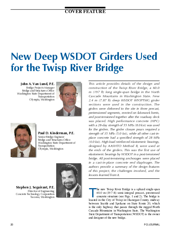 (PDF) New Deep WSDOT Girders Used for the Twisp River Bridge