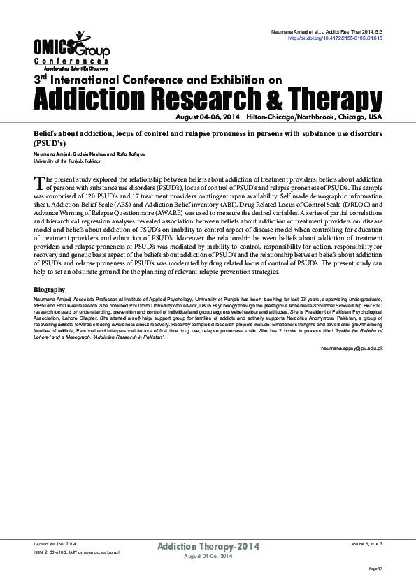 (PDF) Beliefs about Addiction, Locus of Control and Relapse Proneness ...