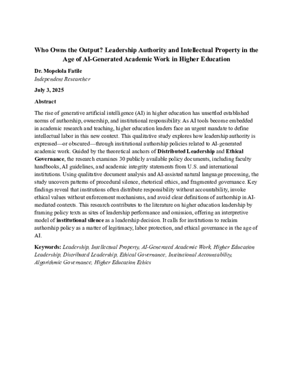 (PDF) Who Owns the Output? Leadership Authority and Intellectual ...