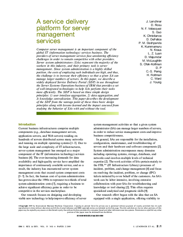 (PDF) A service delivery platform for server management services