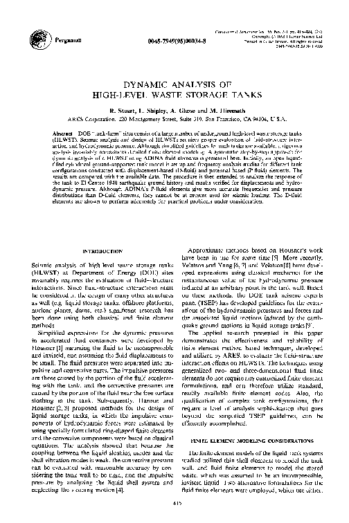 (PDF) Dynamic analysis of high-level waste storage tanks