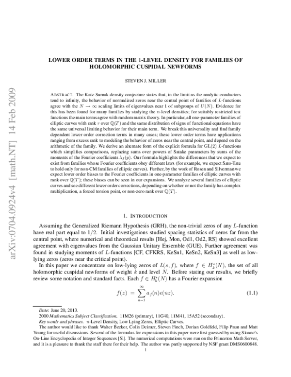 (PDF) Lower order terms in the 1-level density for families of ...