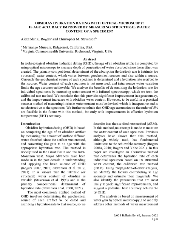 (PDF) OBSIDIAN HYDRATION DATING WITH OPTICAL MICROSCOPY: IS AGE ...