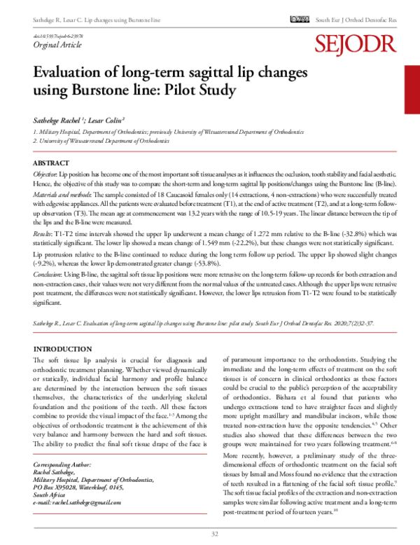 (PDF) Evaluation of long-term sagittal lip changes using Burstone line ...