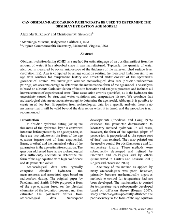 (PDF) CAN OBSIDIAN-RADIOCARBON PAIRING DATA BE USED TO DETERMINE THE ...