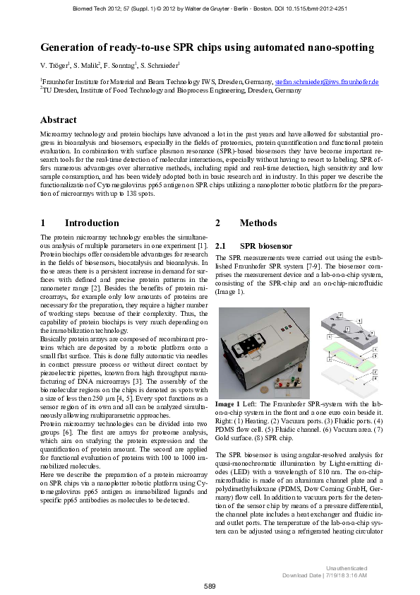(PDF) Generation of ready-to-use SPR chips using automated nano-spotting