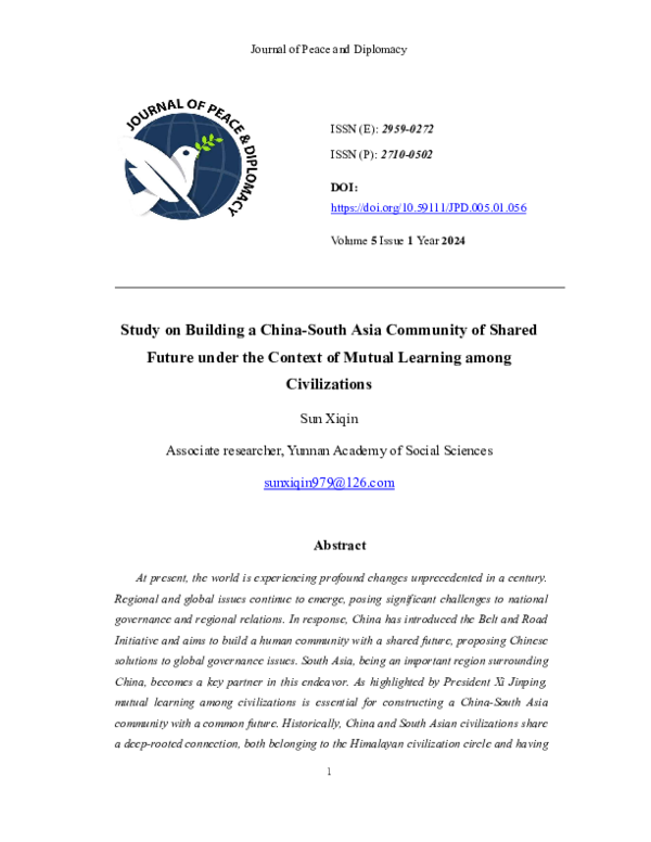 (PDF) Study on Building a China-South Asia Community of Shared Future ...