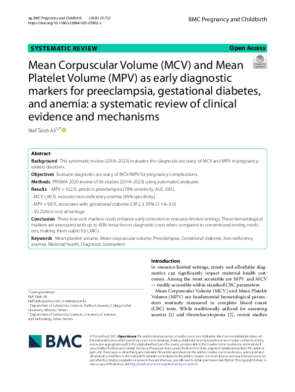 (PDF) Mean Corpuscular Volume (MCV) and Mean Platelet Volume (MPV) as ...