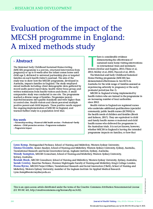 (PDF) Evaluation of the impact of the MECSH programme in England: A ...