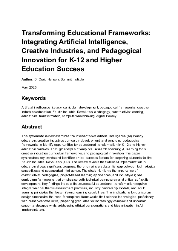 (PDF) Transforming Educational Frameworks: Integrating Artificial Intelligence, Creative ...