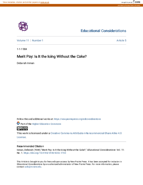 (PDF) Merit Pay: Is It the Icing Without the Cake?