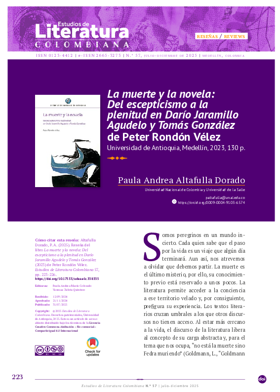 (PDF) Reseña del libro La muerte y la novela: Del escepticismo a la ...