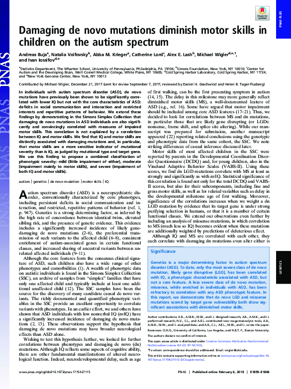 (PDF) Damaging de novo mutations diminish motor skills in children on ...