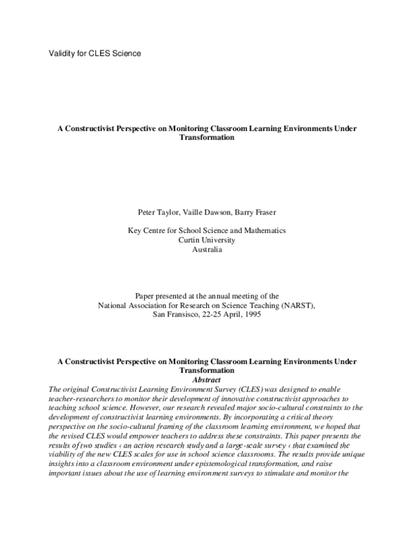 (PDF) A constructivist perspective on monitoring classroom learning ...