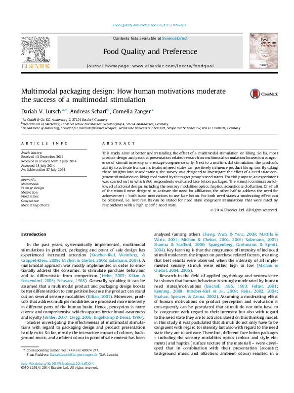 (PDF) Multimodal packaging design: How human motivations moderate the ...
