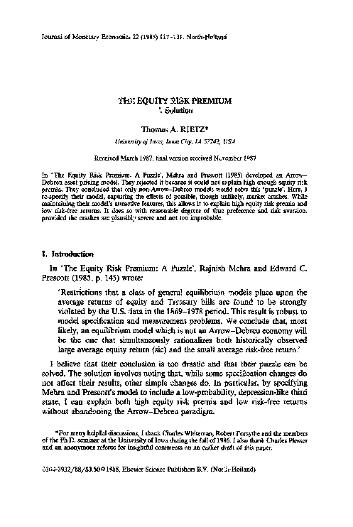 (PDF) The equity risk premium: A solution?