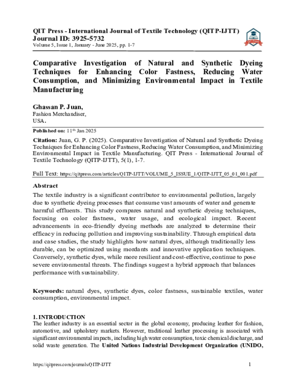 (PDF) Comparative Investigation of Natural and Synthetic Dyeing Techniques for Enhancing Color ...