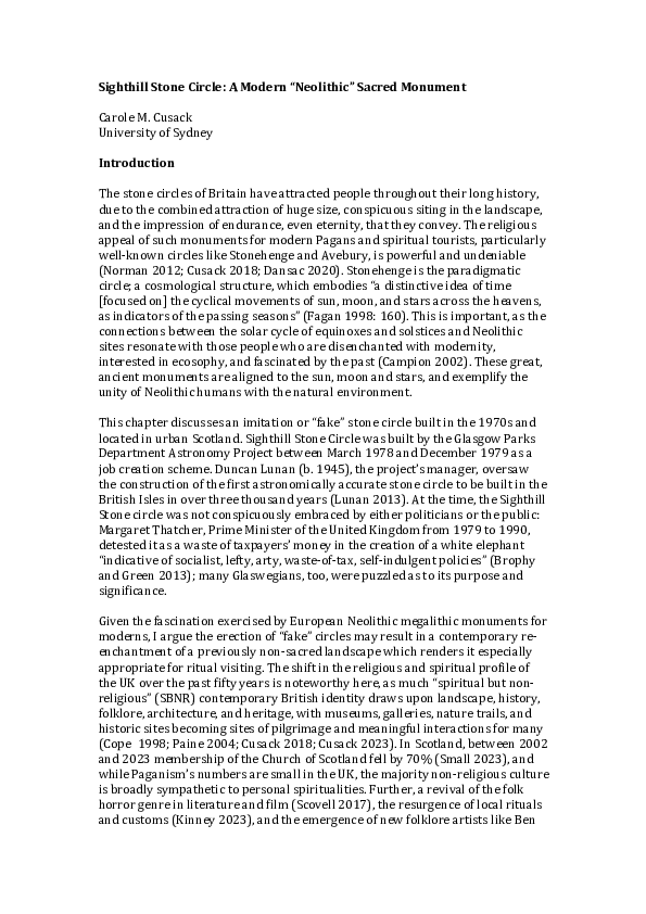 (PDF) Carole M. Cusack, Sighthill Stone Circle: A Modern “Neolithic ...