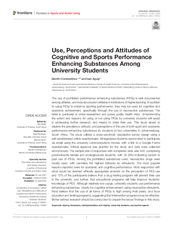 (PDF) Use, Perceptions and Attitudes of Cognitive and Sports ...