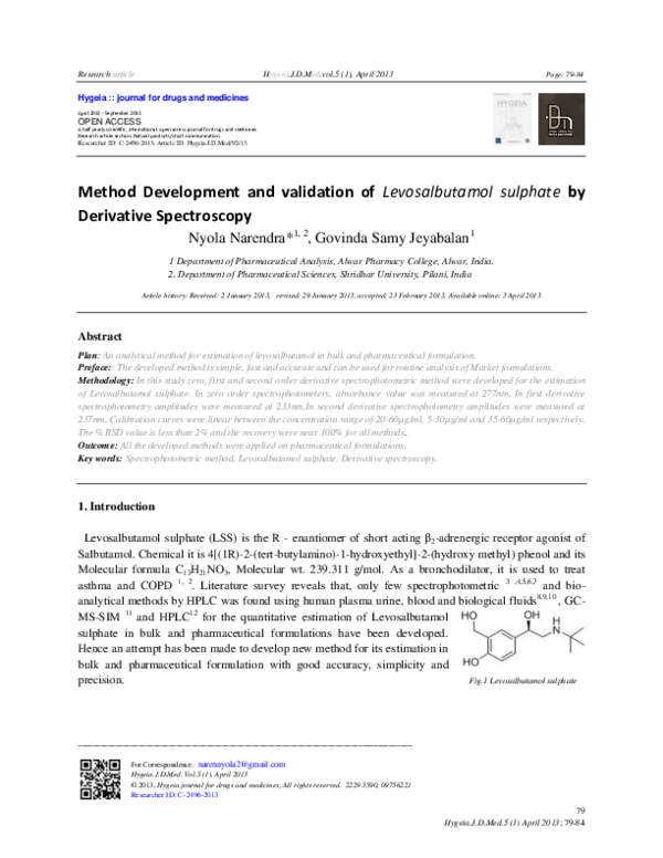 Pdf Method Development And Validation Of Levosalbutamol Sulphate By Derivative Spectroscopy