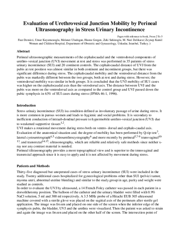 (PDF) Evaluation of urethrovesical junction mobility by perineal ...