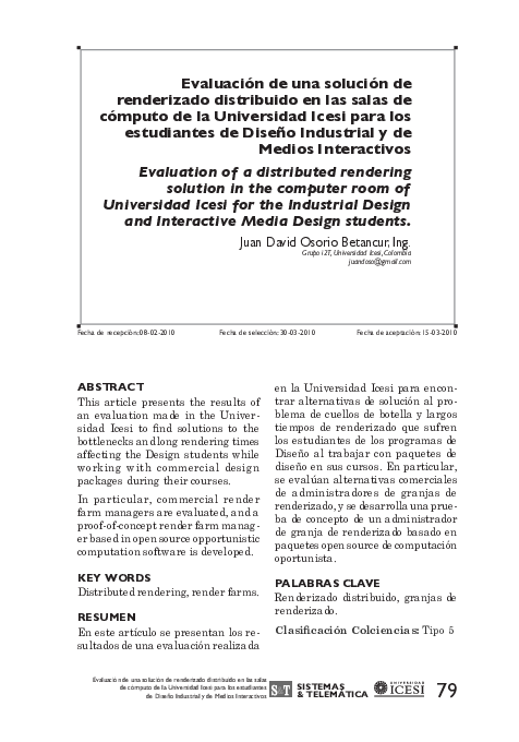 (PDF) Evaluation of a Distributed Rendering Solution in the Computer ...