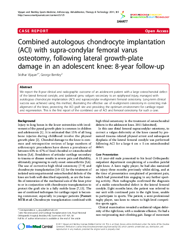 (PDF) Combined autologous chondrocyte implantation (ACI) with supra ...
