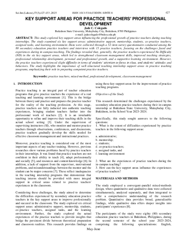 (PDF) KEY SUPPORT AREAS FOR PRACTICE TEACHERS' PROFESSIONAL DEVELOPMENT