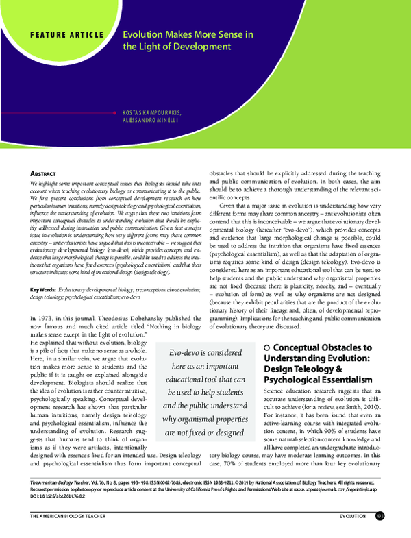 (PDF) Evolution Makes More Sense in the Light of Development