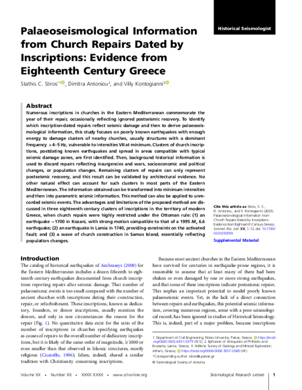 (PDF) Palaeoseismological Information from Church Repairs Dated by ...