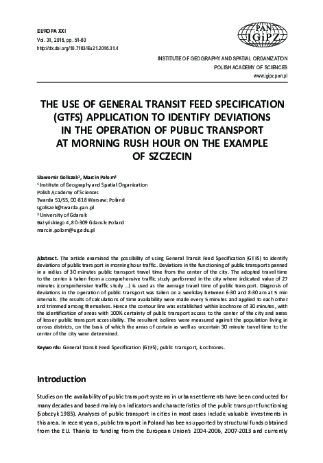 (PDF) The use of general transit feed specification (GTFS) application to identify deviations in ...
