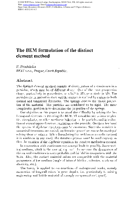 (PDF) The BEM Formulation Of The Distinct Element Method