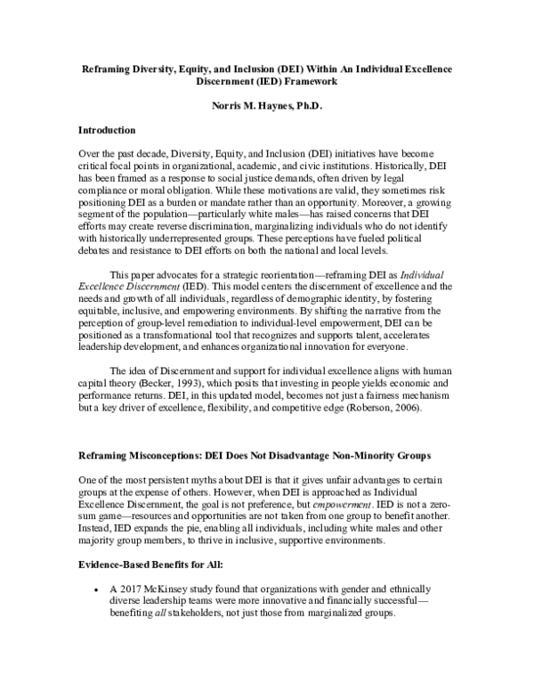 (PDF) Reframing Diversity, Equity, and Inclusion (DEI) Within An ...