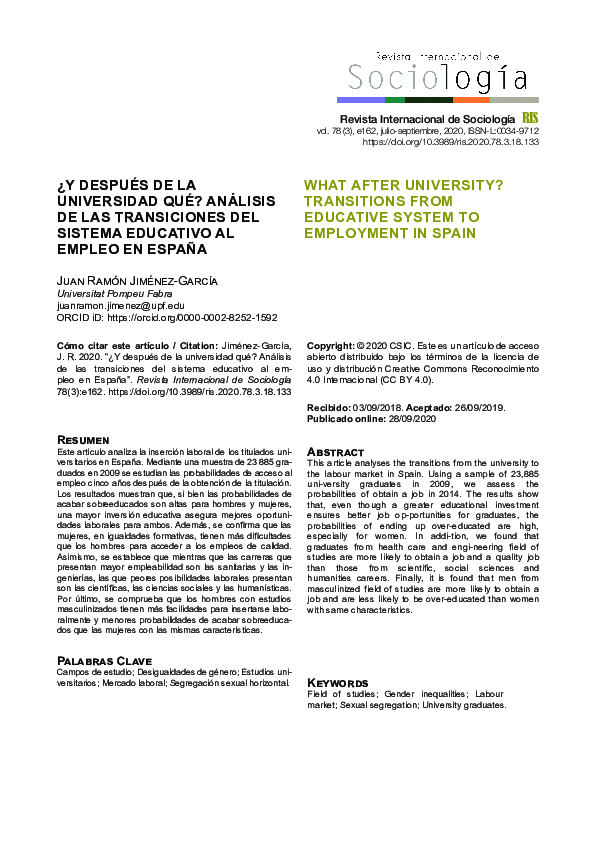 (PDF) ¿Y después de la universidad qué? Análisis de las transiciones del sistema educativo al ...