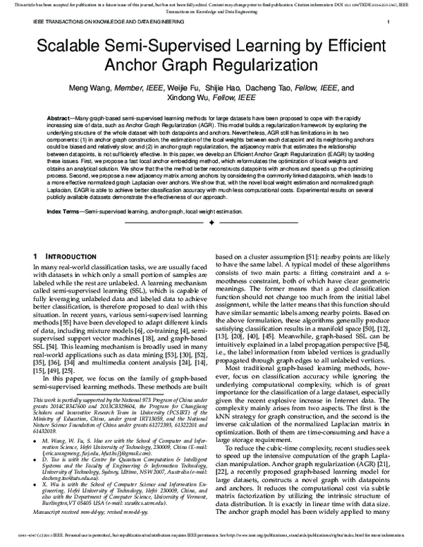 (PDF) Scalable Semi-Supervised Learning by Efficient Anchor Graph Regularization
