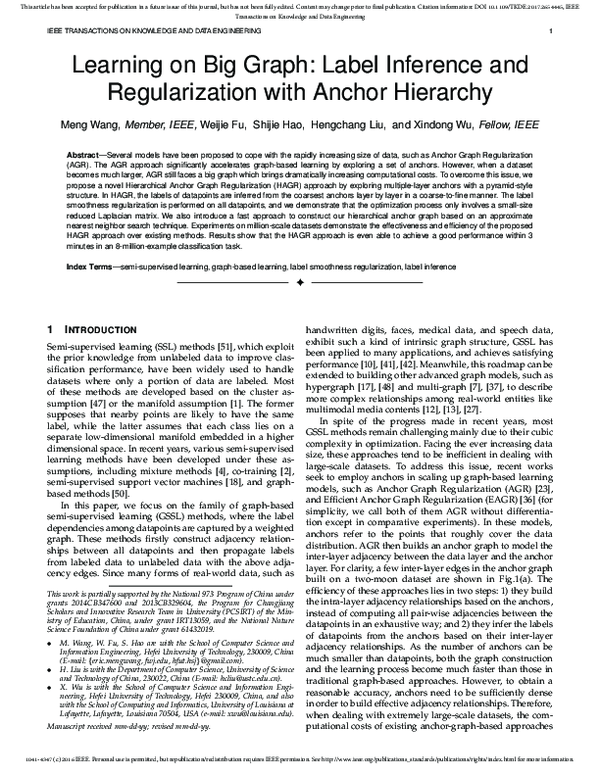 (PDF) Learning on Big Graph: Label Inference and Regularization with Anchor Hierarchy