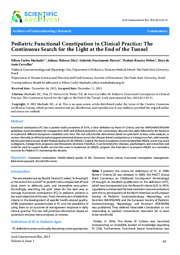 (PDF) Pediatric Functional Constipation in Clinical Practice: The ...
