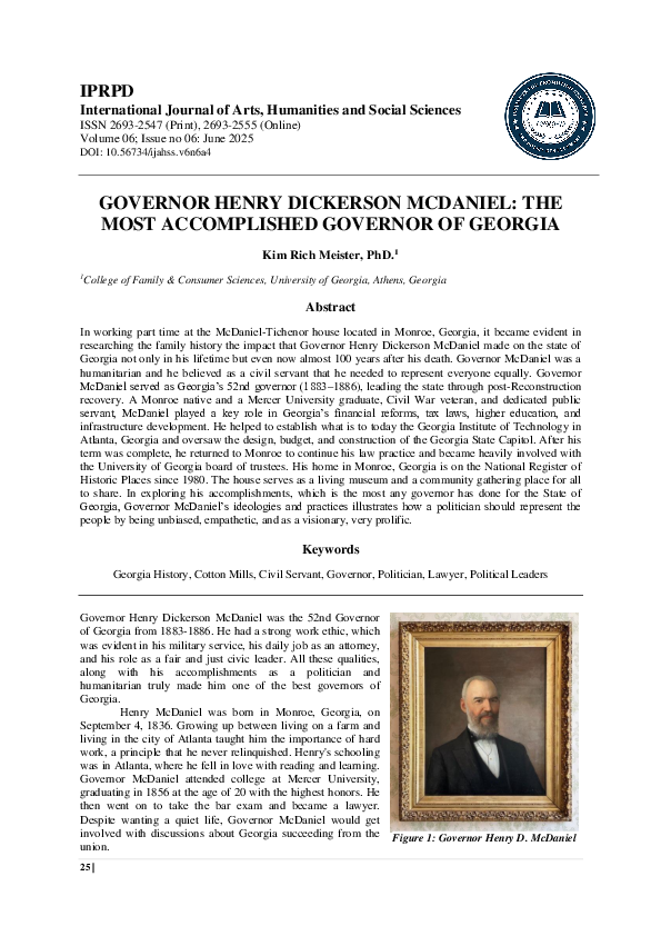 (PDF) GOVERNOR HENRY DICKERSON MCDANIEL: THE MOST ACCOMPLISHED GOVERNOR ...