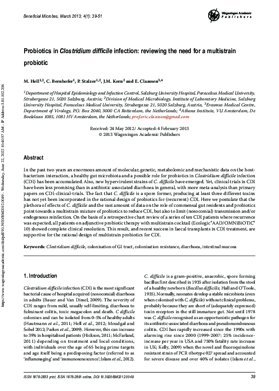 (PDF) Probiotics in Clostridium difficile infection: reviewing the need ...