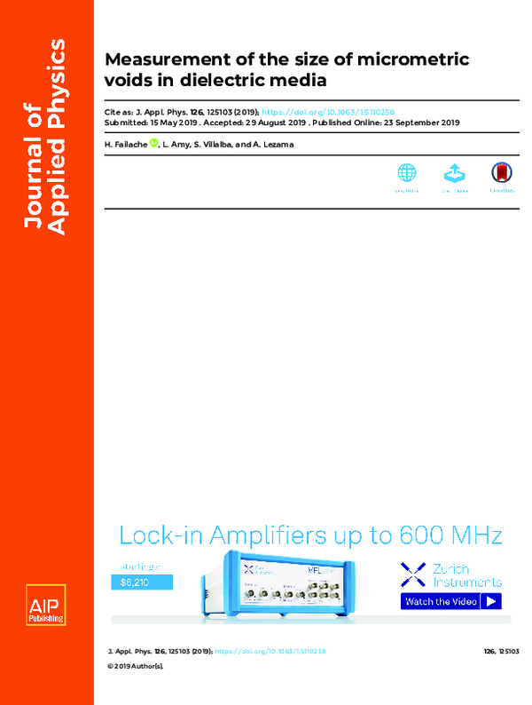 (PDF) Measurement of the size of micrometric voids in dielectric media
