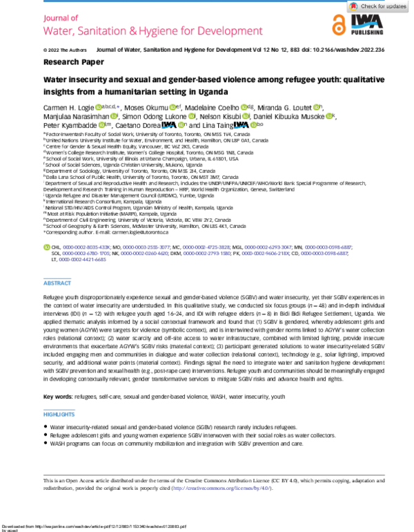 (PDF) Water insecurity and sexual and gender-based violence among ...