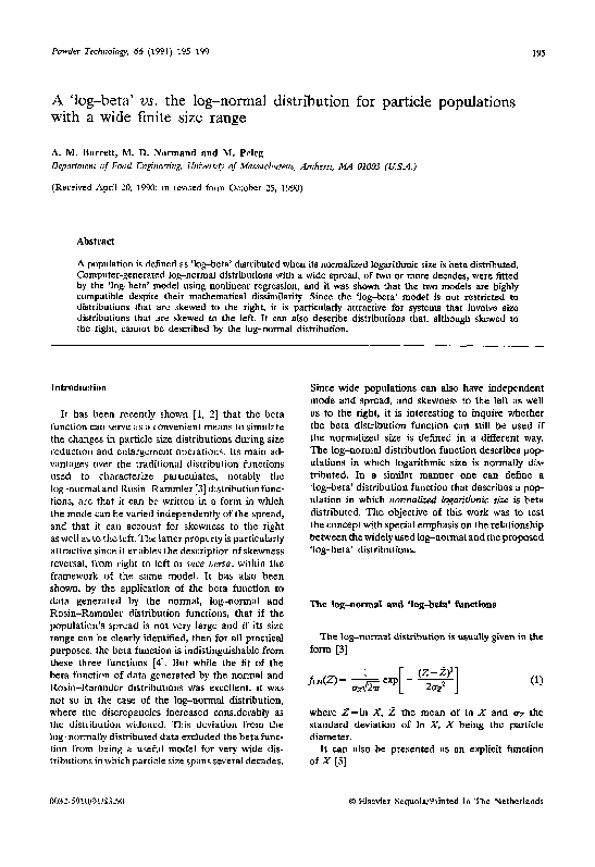 (PDF) A ‘log—beta’ vs. the log—normal distribution for particle ...