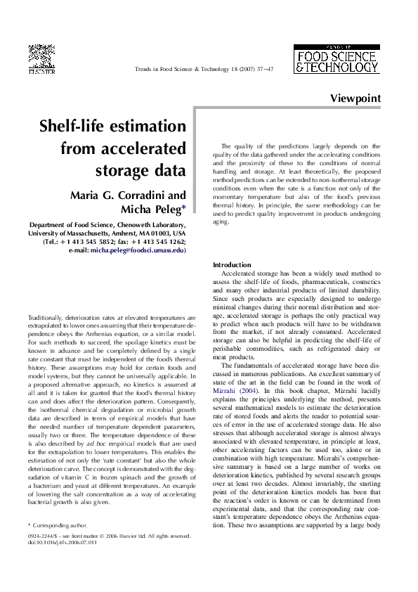 (PDF) Shelf-life estimation from accelerated storage data