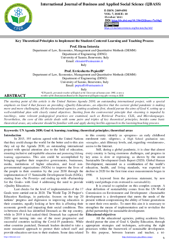 (PDF) Key Theoretical Principles to Implement the Student-Centered Learning and Teaching Process