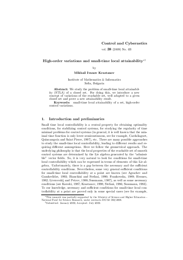 (PDF) High-order variations and small-time local attainability