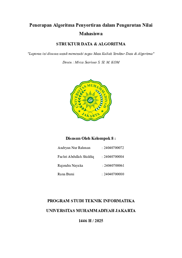(PDF) Penerapan Algoritma Penyortiran dalam Pengurutan Nilai Mahasiswa STRUKTUR DATA & ALGORITMA