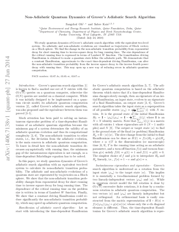 (PDF) Transitionless driving on adiabatic search algorithm