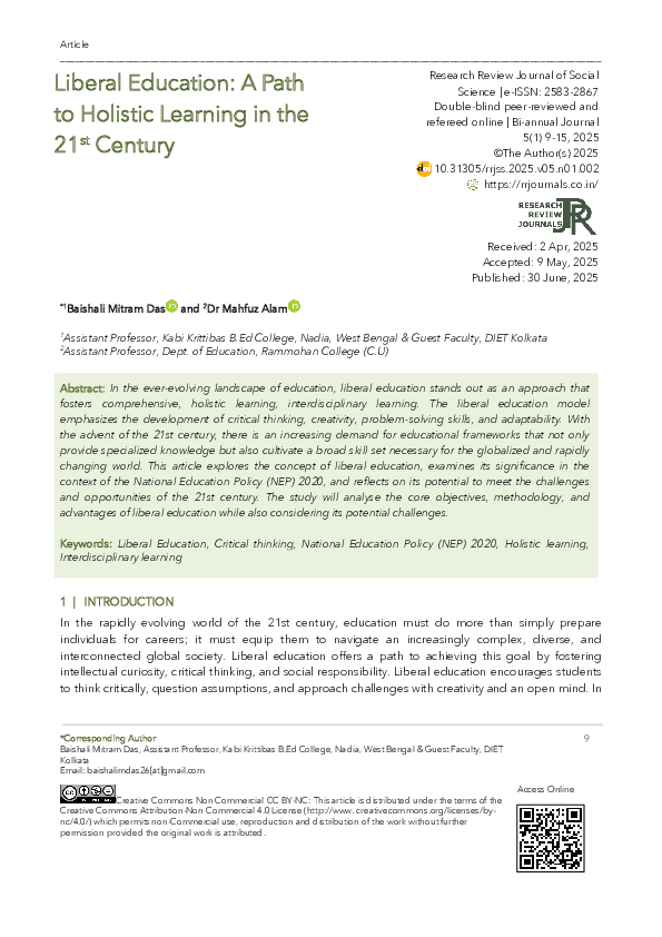 (PDF) Liberal Education: A Path to Holistic Learning in the 21 st Century