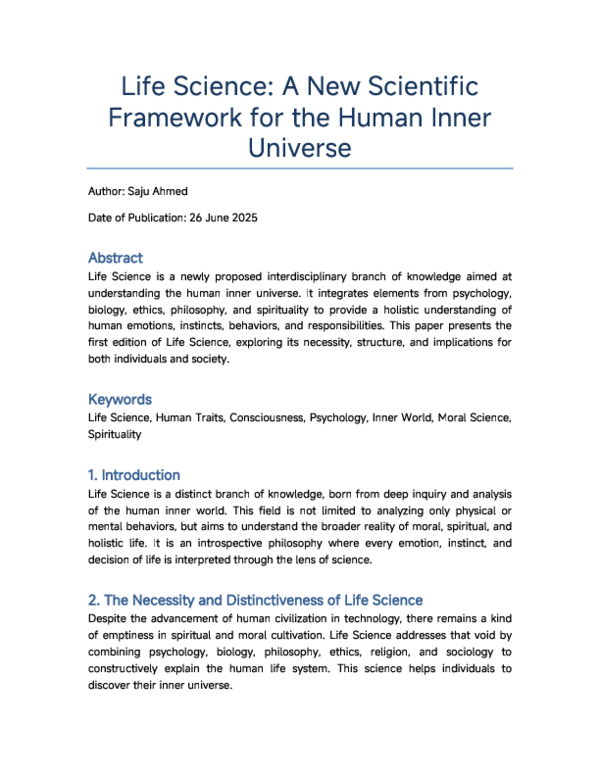 (PDF) Life Science: A New Scientific Framework for Understanding the ...