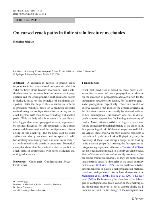 (PDF) On curved crack paths in finite strain fracture mechanics